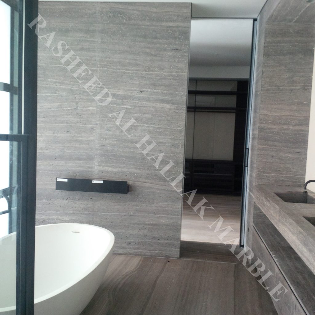 Silver Travertine-brushed @ INDEX TOWER-DUBAI - RASHEED AL HALLAK MARBLE
